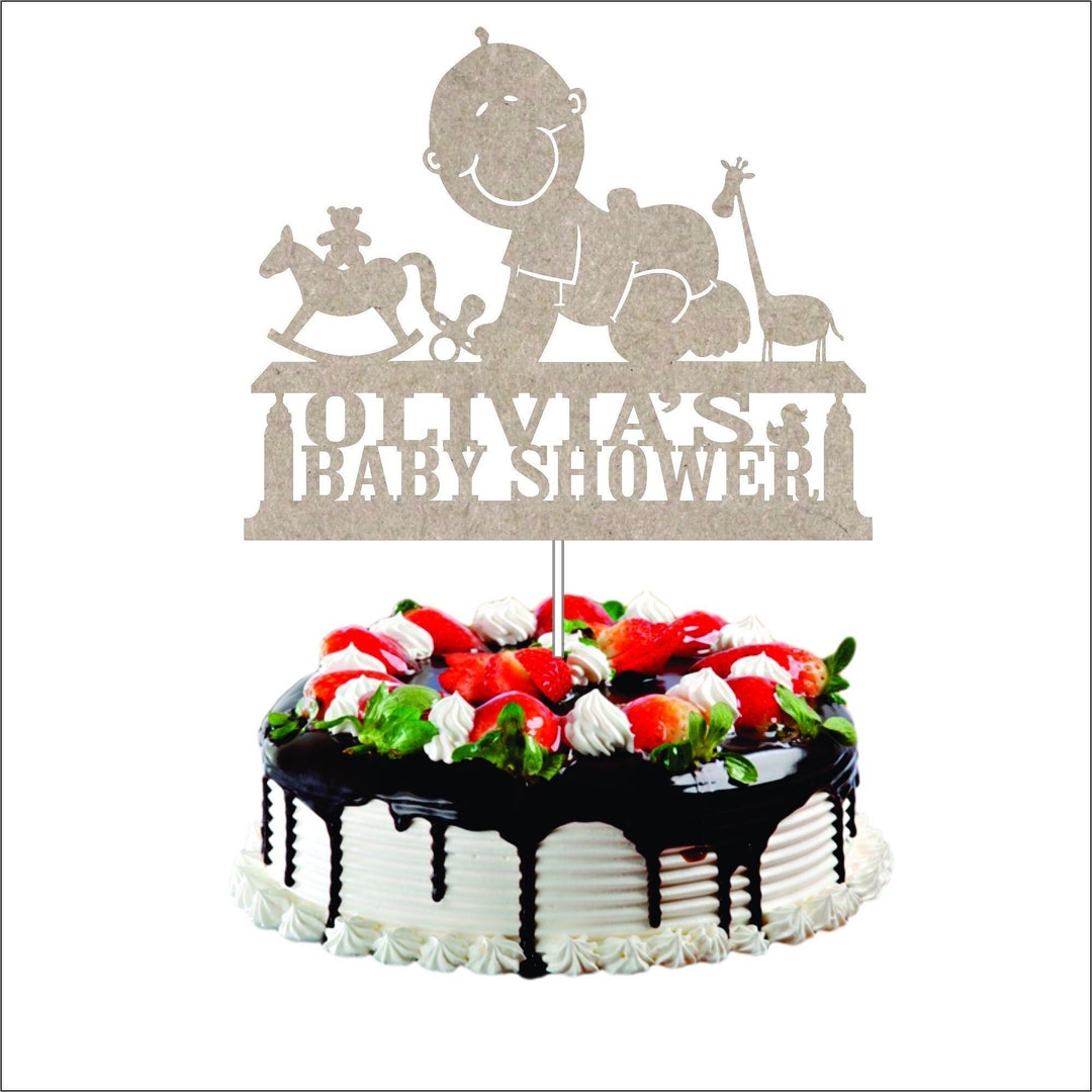 Personalized Baby Shower Nappy Diaper Cake Topper, Wooden Cake Topper ...