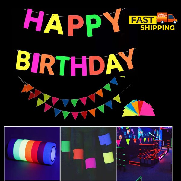 Neon Birthday Banner - Etsy