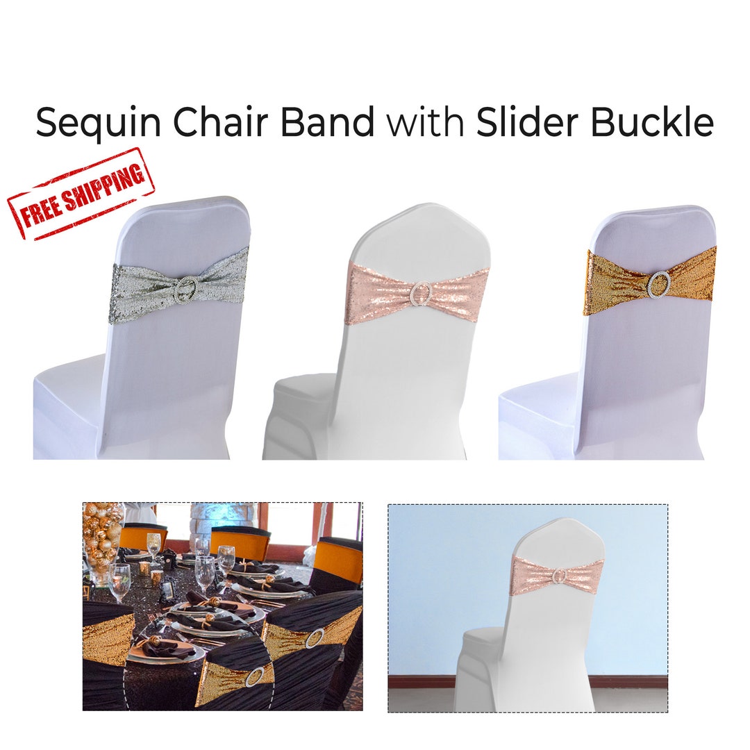 Sequin Chair Band, Chair Sash Band, Adjustable Sash Band With Silver ...