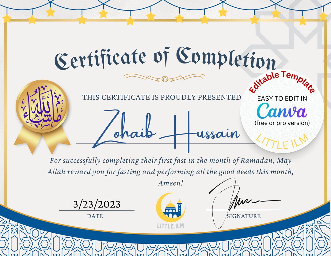 Fasting Certificate Ramadan Gift Ramadan Activity Digital Download ...