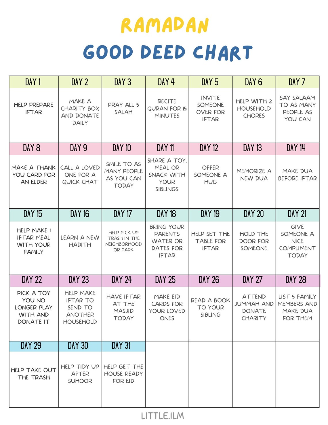 Ramadan Calendar Inserts Ramadan Good Deeds Ramadan Sunnahs Ramadan ...