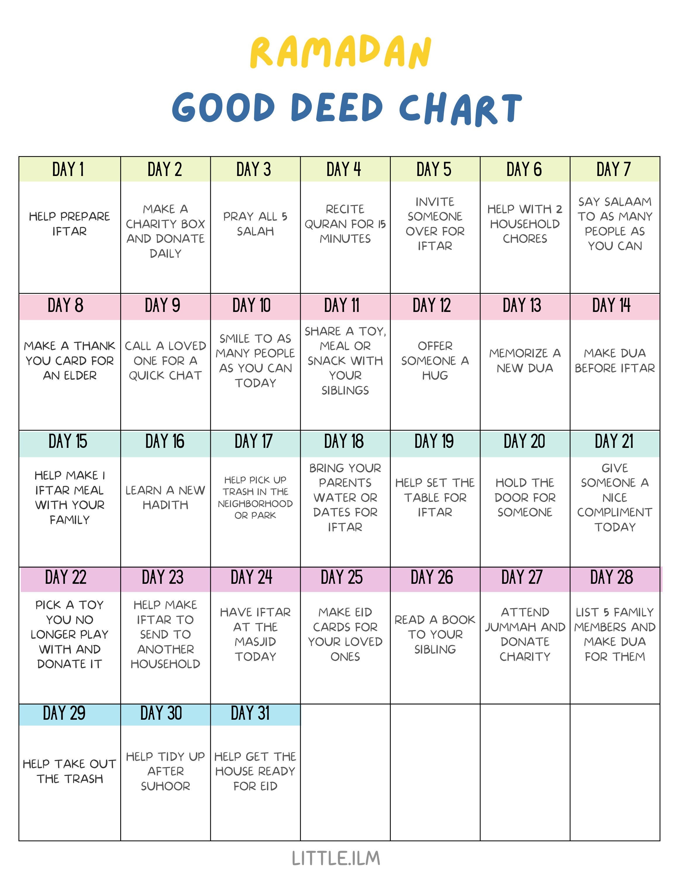 Ramadan Calendar Inserts Ramadan Good Deeds Ramadan Sunnahs Ramadan ...