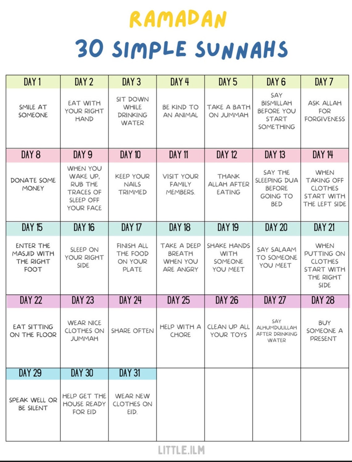 Ramadan Calendar Inserts Ramadan Good Deeds Ramadan Sunnahs Ramadan ...