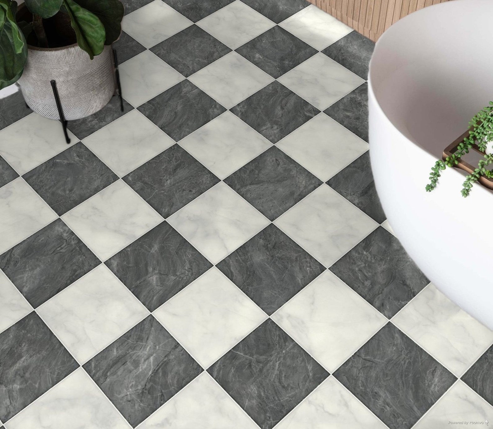Checkerboard Sheet Vinyl Flooring Lino in Black and White Marble Tile ...