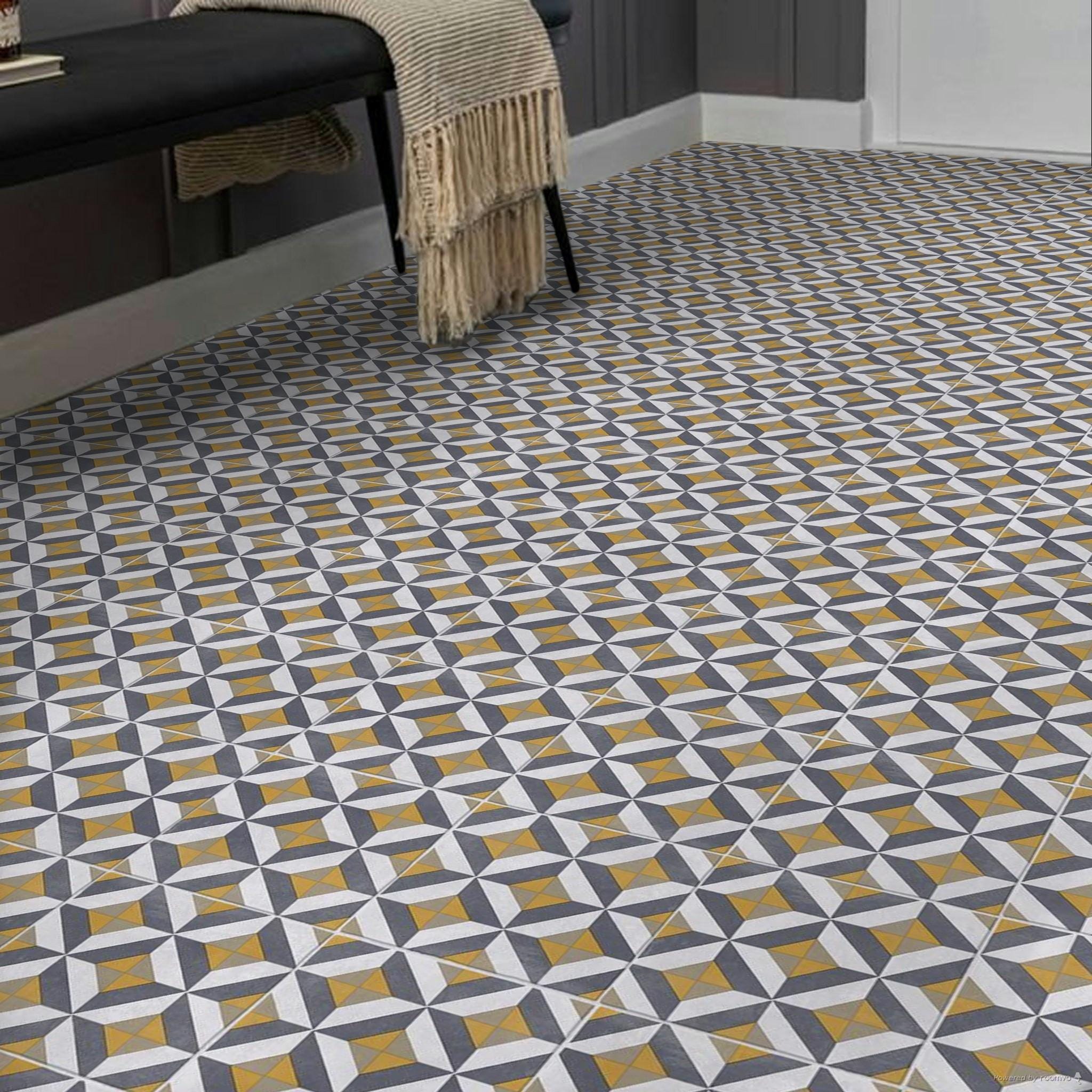 Tile Effect Sheet Vinyl Flooring in Geometric Pattern for Kitchen and ...