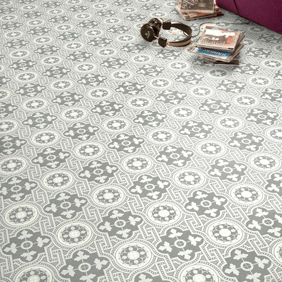 Grey Sheet Vinyl Flooring Lino in Turkish Tile Effect Design for Kitchens and Bathrooms Paradeniz Etsy