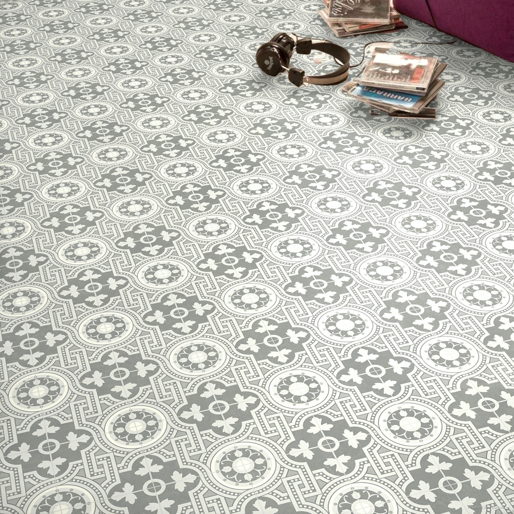 Grey Sheet Vinyl Flooring Lino in Turkish Tile Effect Design for ...