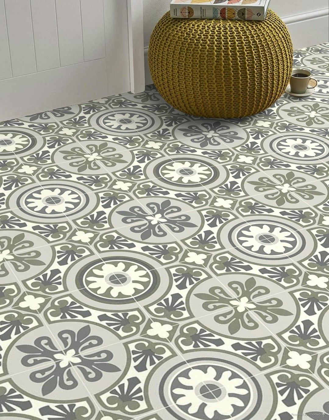 Green Sheet Vinyl Flooring Roll, Tile Effect Kitchen Lino, Moroccan ...