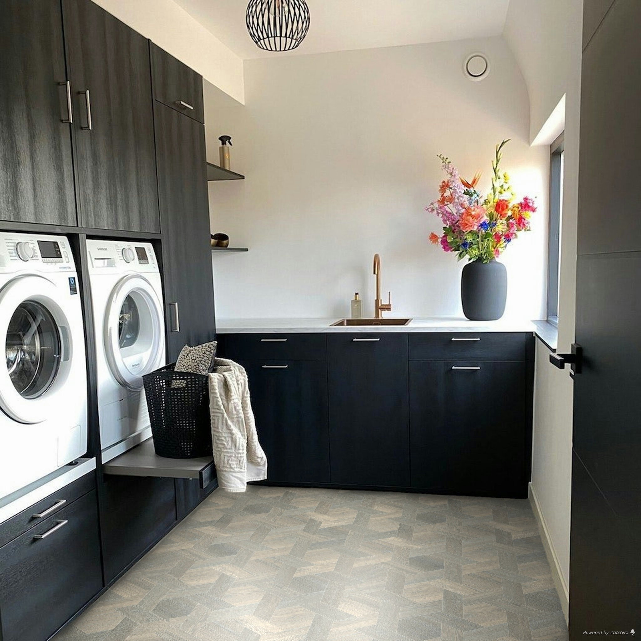 Woven Wood Effect Sheet Vinyl Flooring Lino in Dark French Oak Wood ...