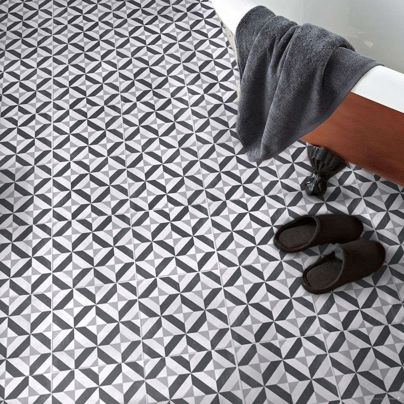 Geometric Mosaic Tile Design Sheet Vinyl Flooring Roll for Kitchens ...