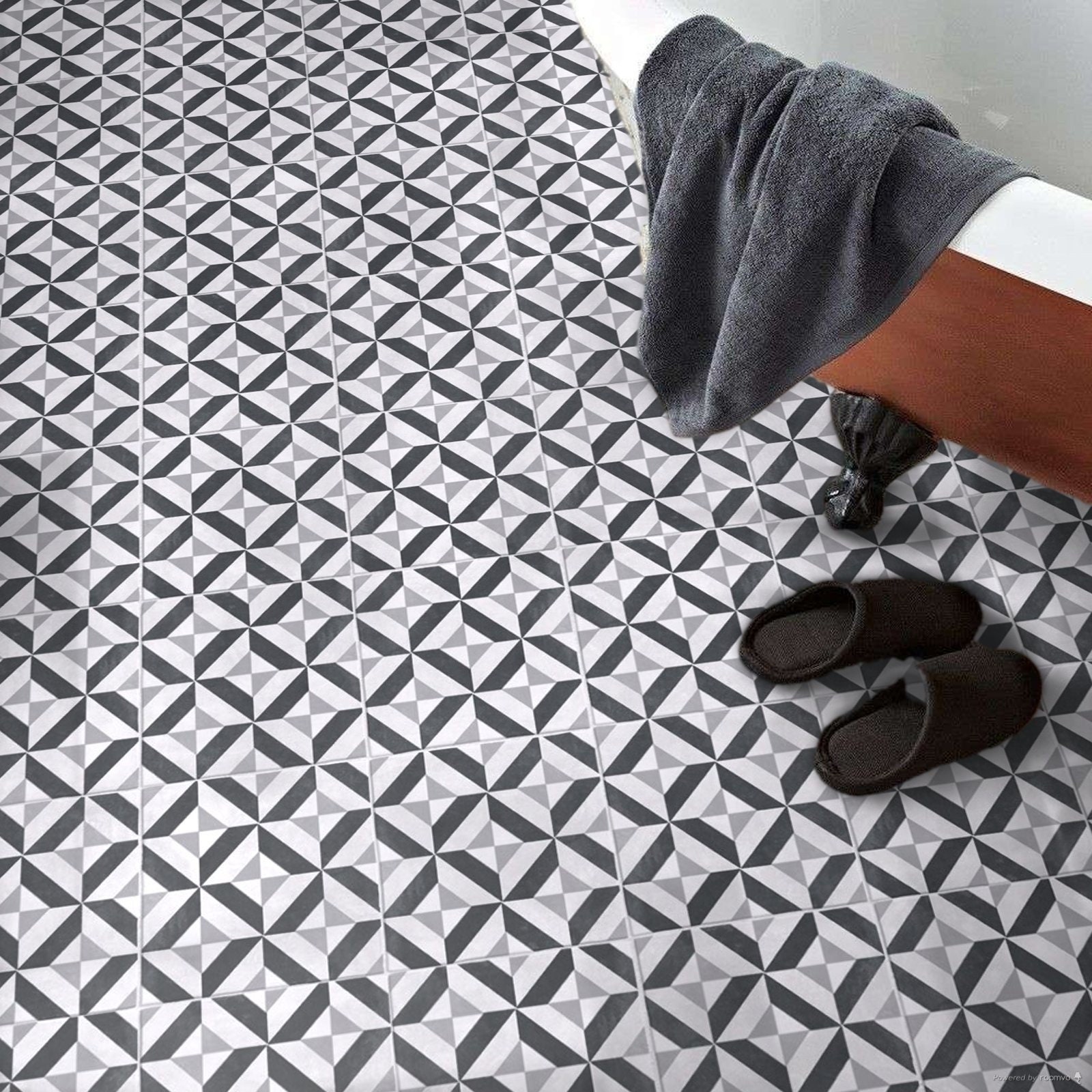 Geometric Mosaic Tile Design Sheet Vinyl Flooring Roll for Kitchens ...