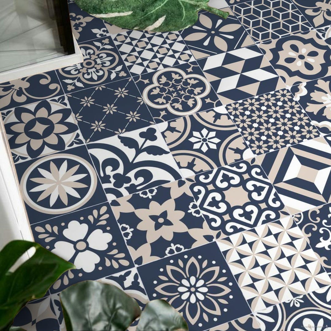 Navy Blue Sheet Vinyl Flooring Lino in Moroccan Tile Effect Pattern - Etsy