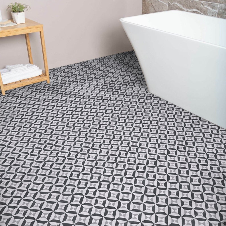 Geometric Mosaic Tile Design Sheet Vinyl Flooring Roll for Kitchens ...