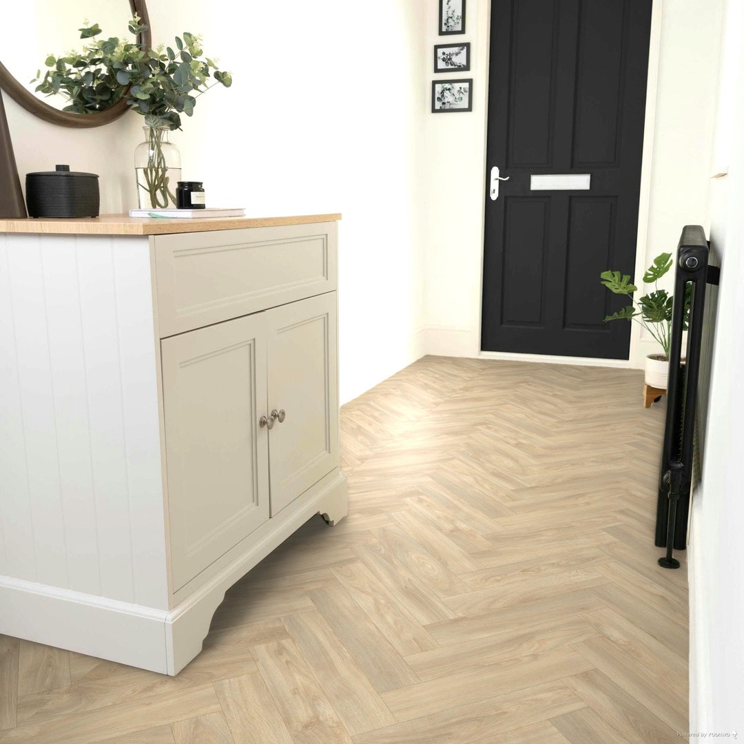 Herringbone Sheet Vinyl Flooring in Medium Wood Parquet Design for ...