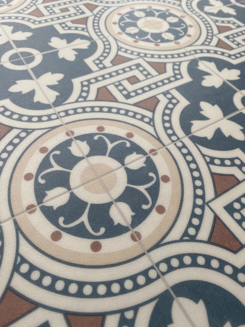 Thick Vinyl Flooring Sheet in Blue Turkish Tile Design for Kitchens ...
