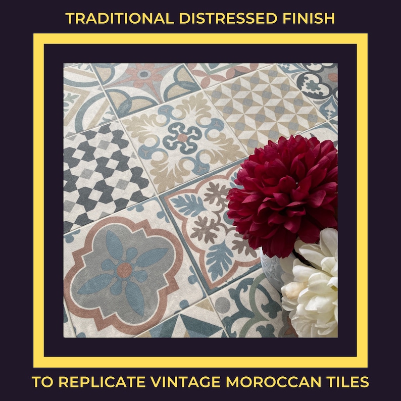 Moroccan Tile Effect Sheet Vinyl Flooring in Multicoloured Pattern for Kitchen and Bathroom ...
