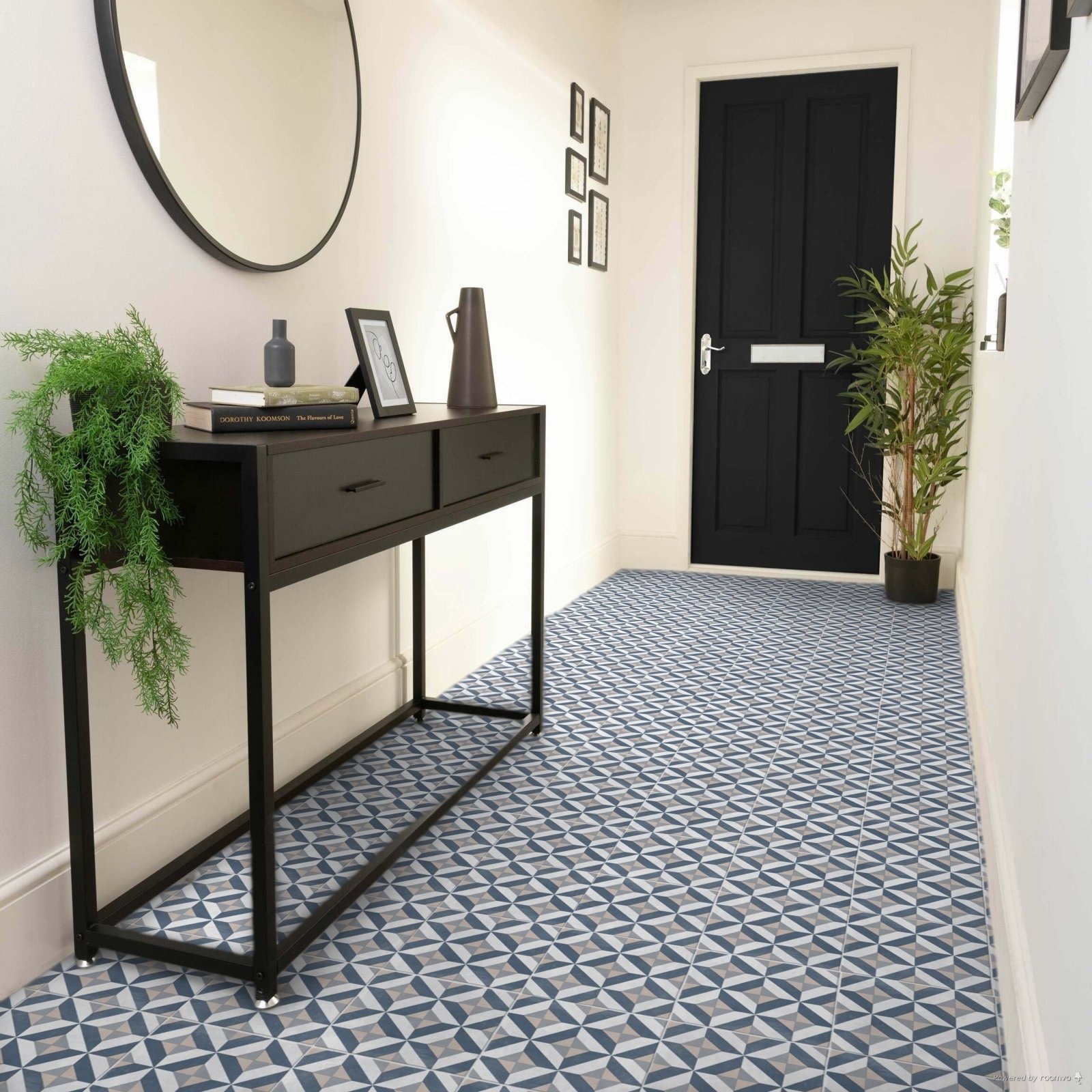 Blue Vinyl Flooring Sheet in Geometric Tile Design for Kitchens and ...