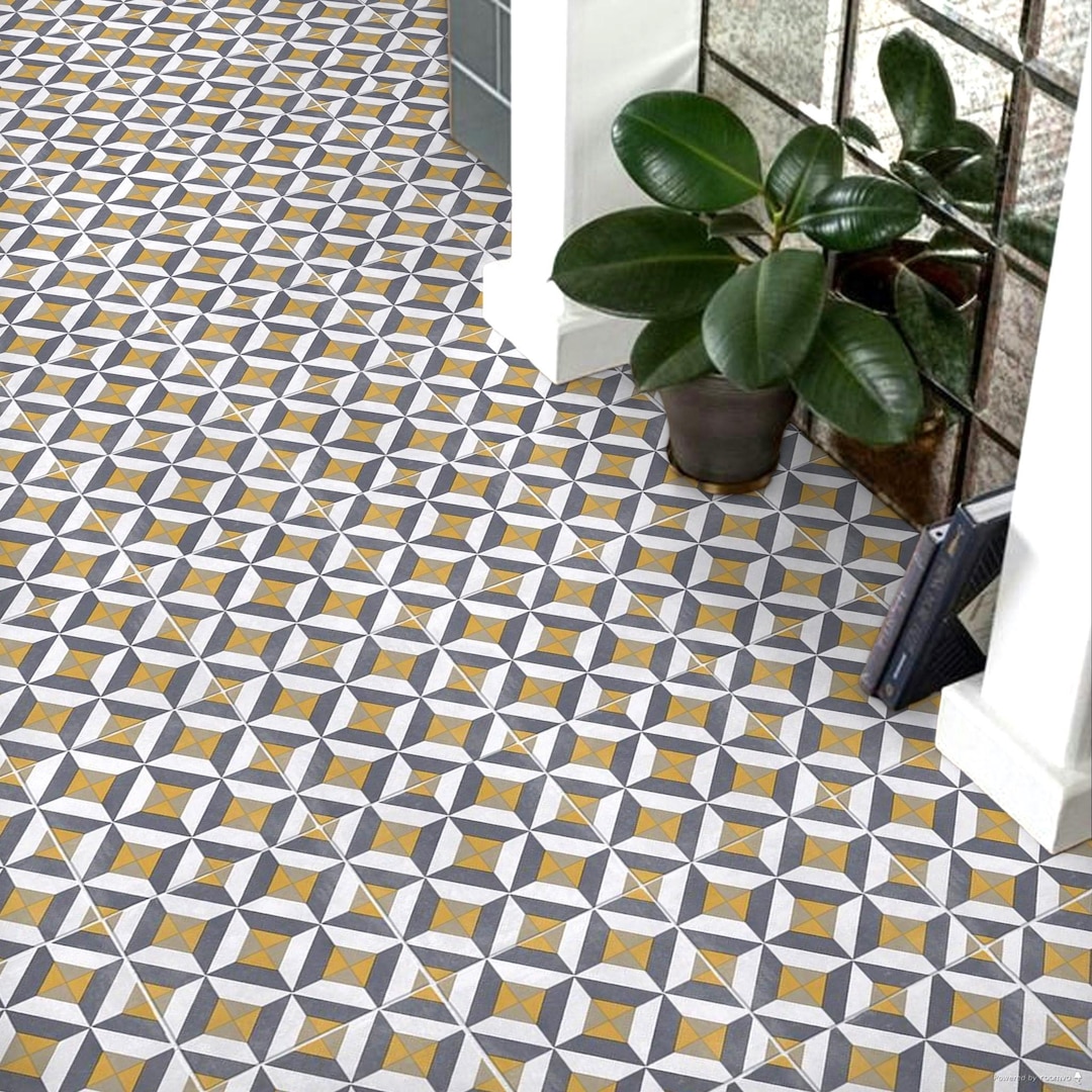 Tile Effect Sheet Vinyl Flooring in Geometric Pattern for Kitchen and ...
