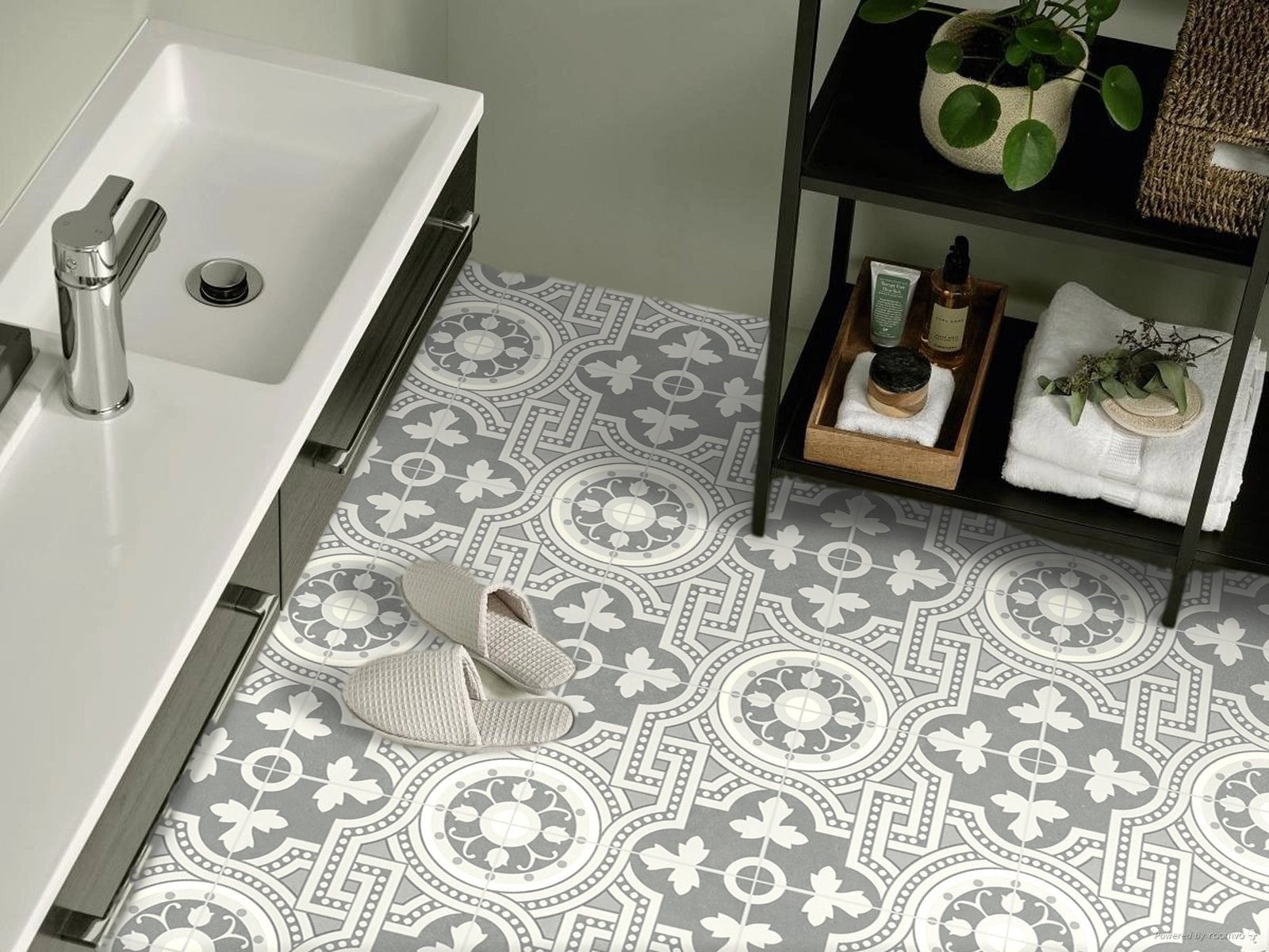 Grey Sheet Vinyl Flooring Lino in Turkish Tile Effect Design for ...
