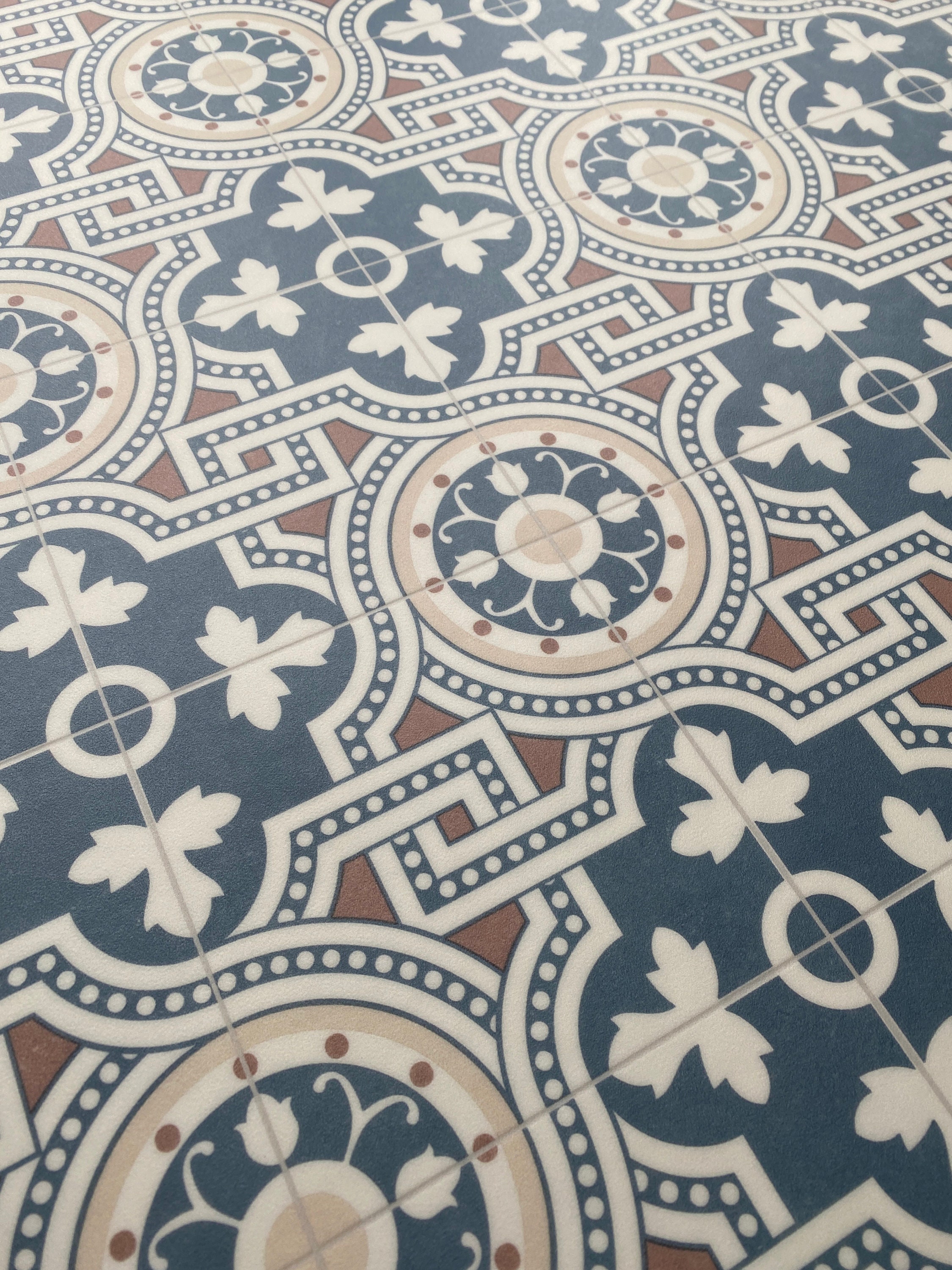 Thick Vinyl Flooring Sheet in Blue Turkish Tile Design for Kitchens ...