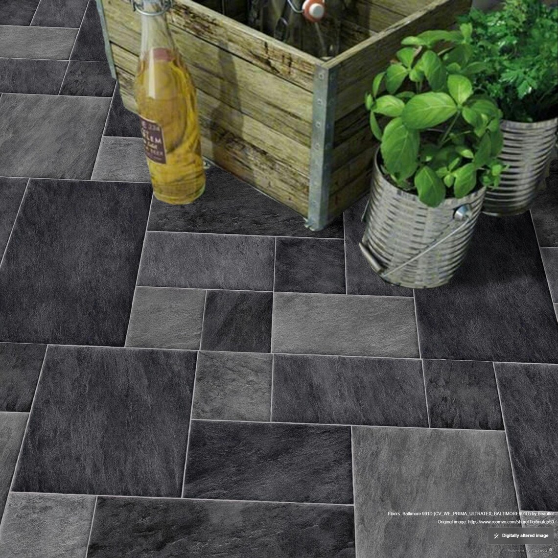 Felt Back Sheet Vinyl Flooring in Charcoal Slate Tile Effect Pattern ...