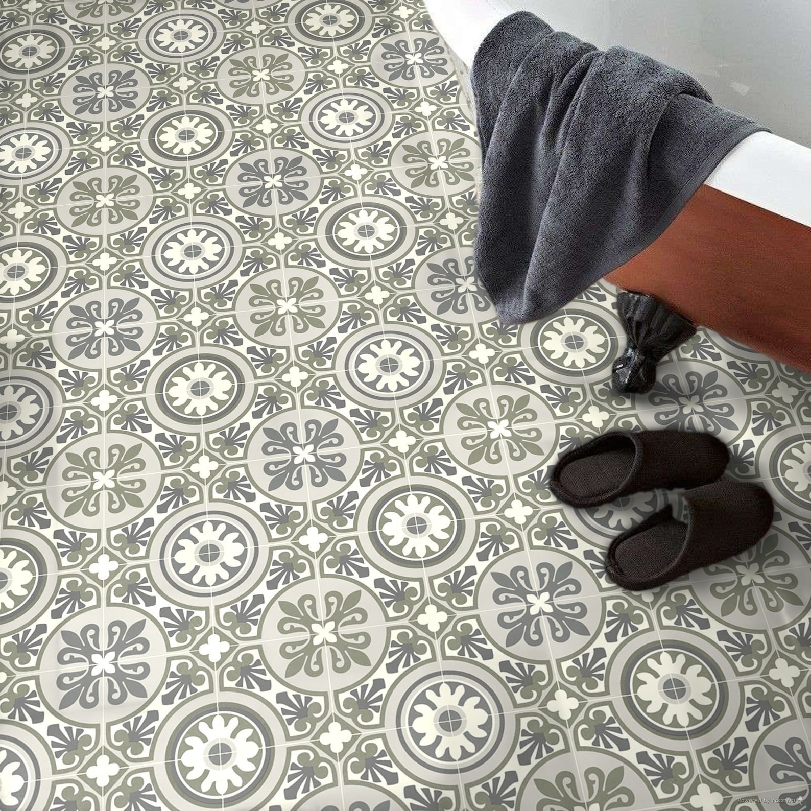 Green Sheet Vinyl Flooring Roll, Tile Effect Kitchen Lino, Moroccan ...
