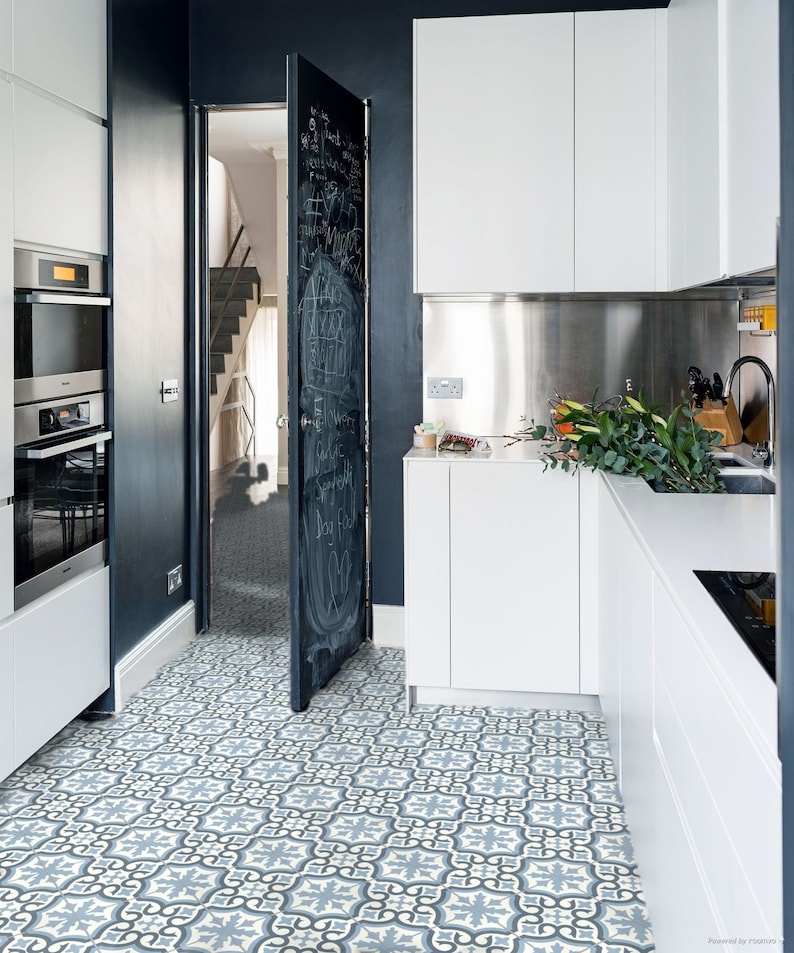 Blue Portuguese Azulejos Tile Design Vinyl Flooring Sheet Lino for ...