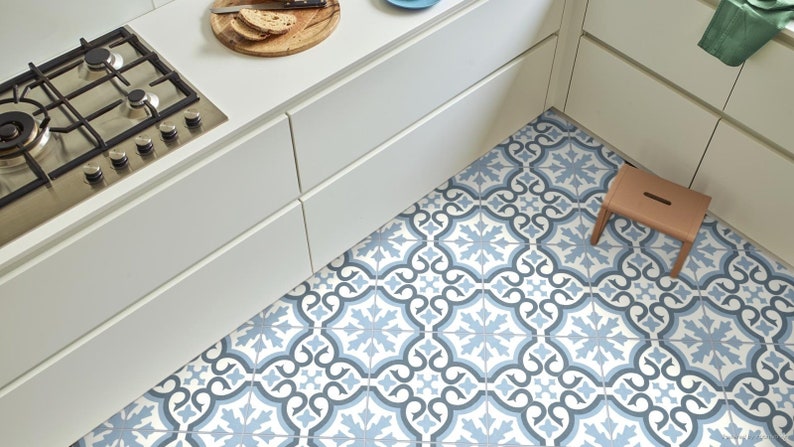 Blue Portuguese Azulejos Tile Design Vinyl Flooring Sheet Lino for ...