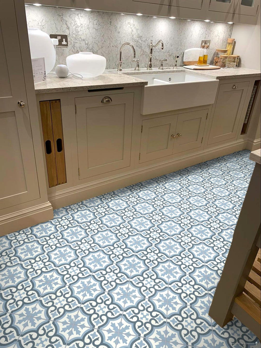 Blue Tile Effect Flooring, Patterned Sheet Vinyl, Felt Back Cushioned ...