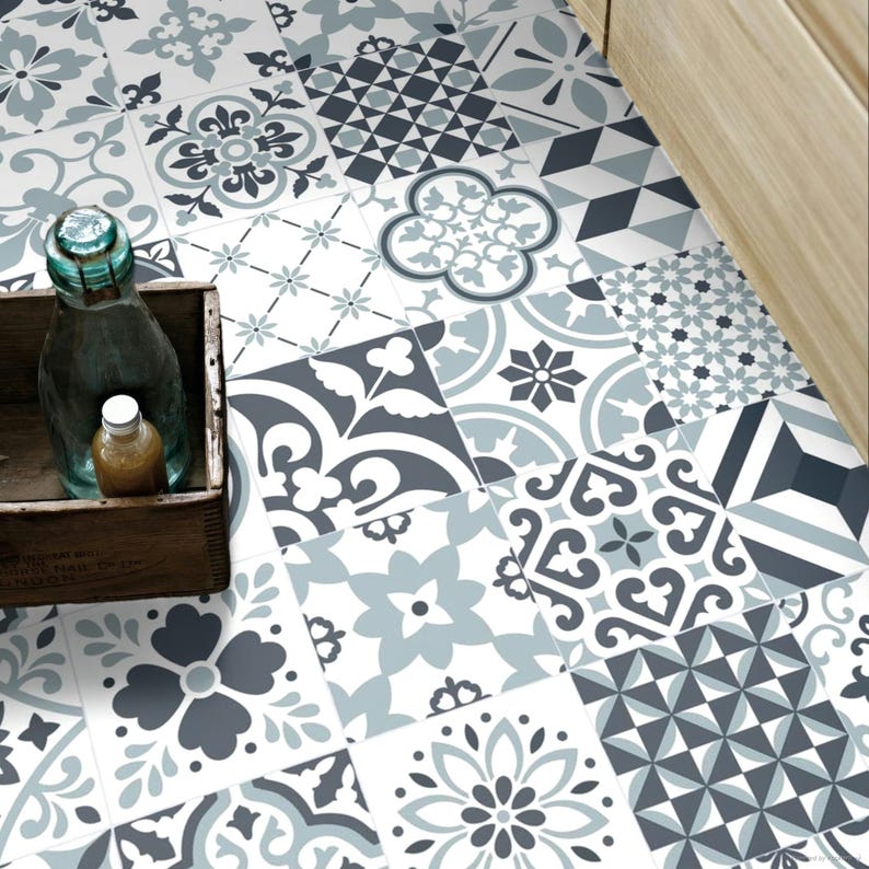 Patterned Sheet Vinyl Flooring Lino in Green Moroccan Tile Effect for ...