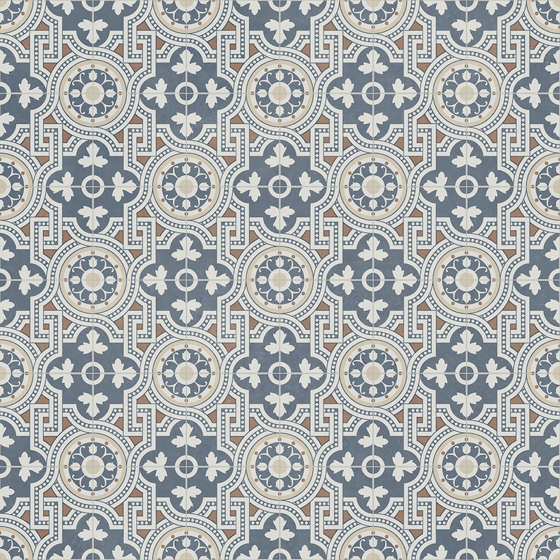 Thick Vinyl Flooring Sheet in Blue Turkish Tile Design for Kitchens ...