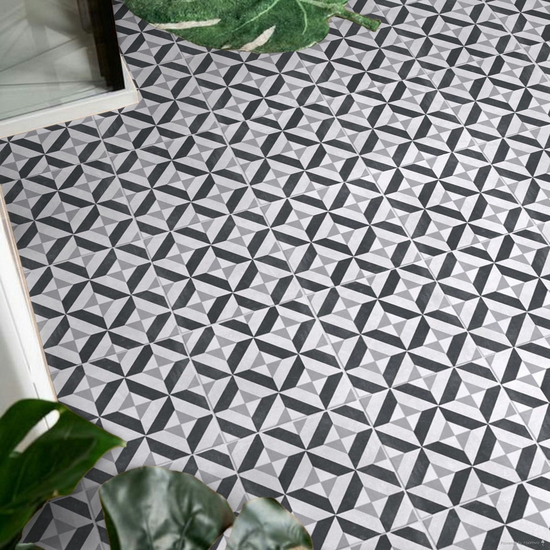 Geometric Mosaic Tile Design Sheet Vinyl Flooring Roll for Kitchens ...