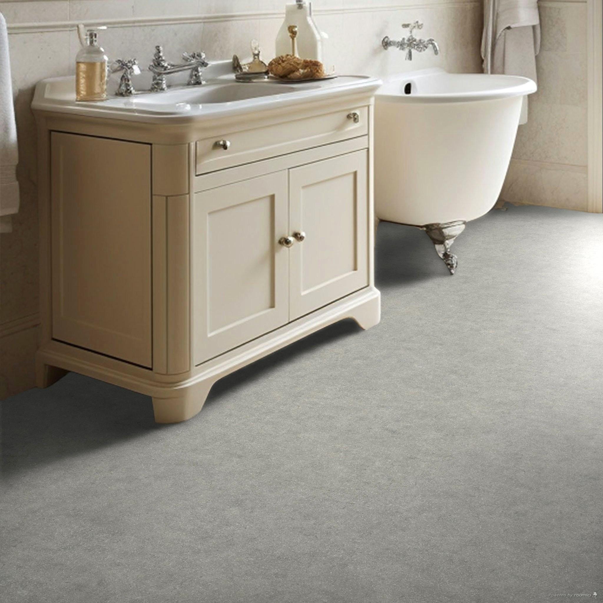 Plain Grey Vinyl Flooring Sheet Lino in Mottled Concrete Pattern for ...