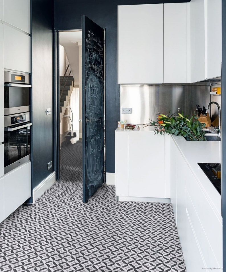 Geometric Mosaic Tile Design Sheet Vinyl Flooring Roll for Kitchens ...
