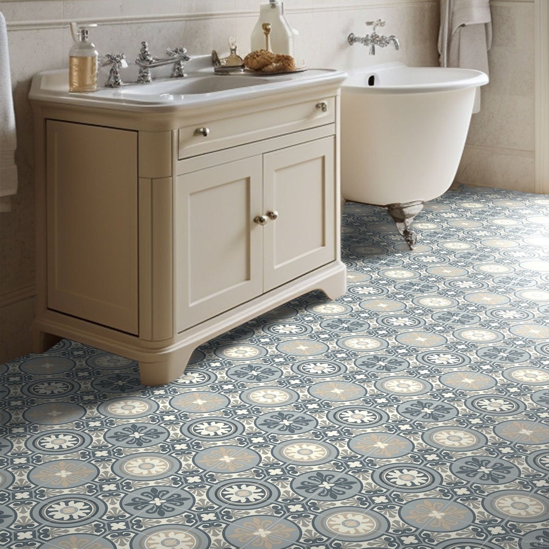 Sheet Vinyl Flooring in Moroccan Tile Pattern Sirocco Blue - Etsy