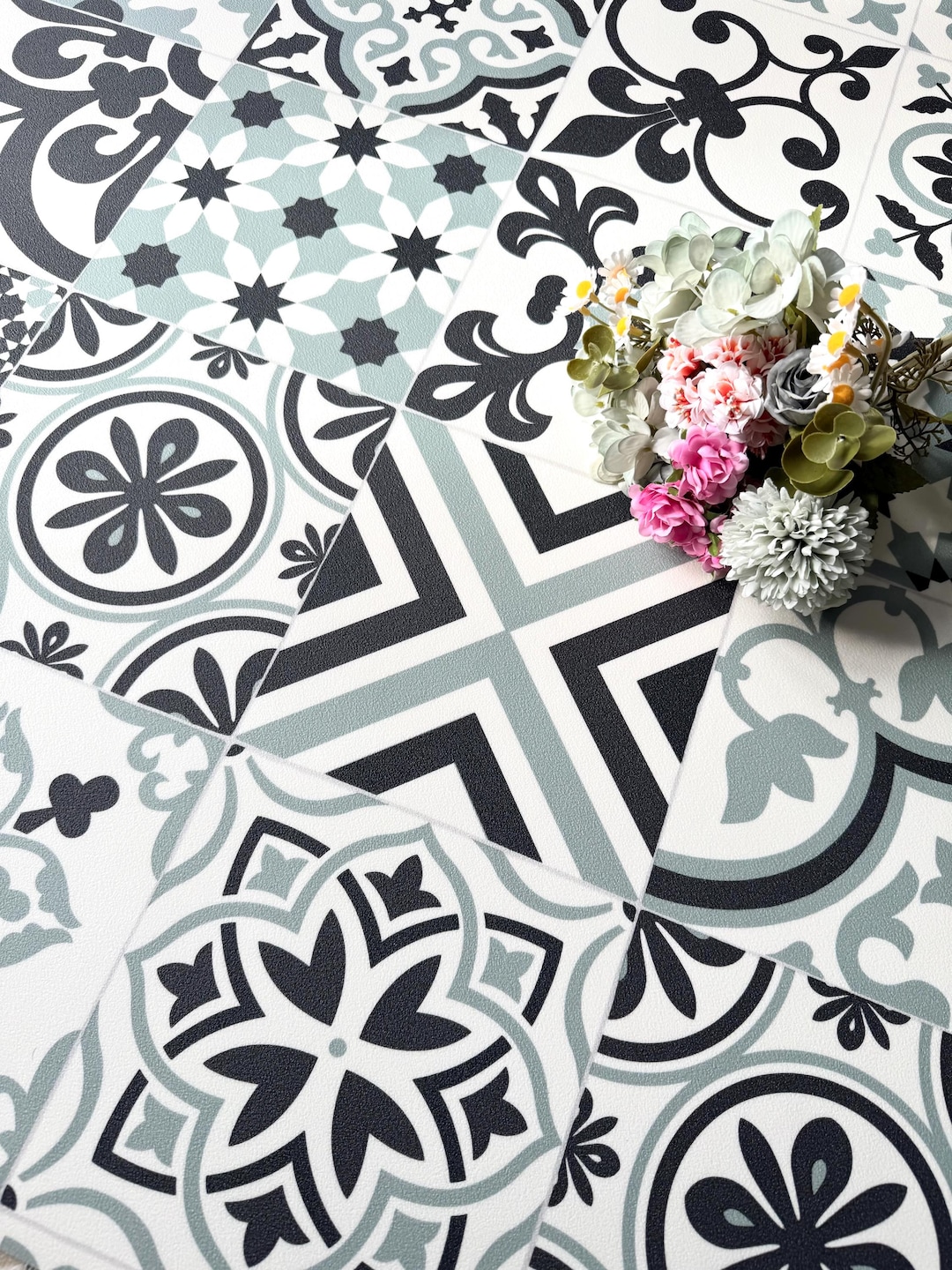 Green Sheet Vinyl Flooring Lino in Moroccan Tile Effect Pattern - Etsy