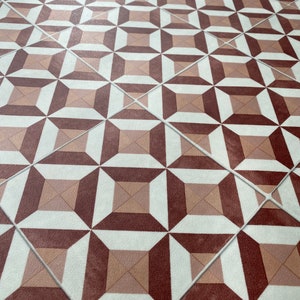 Pink and Red Sheet Vinyl Flooring Lino in Geometric Mosaic Tile Design ...