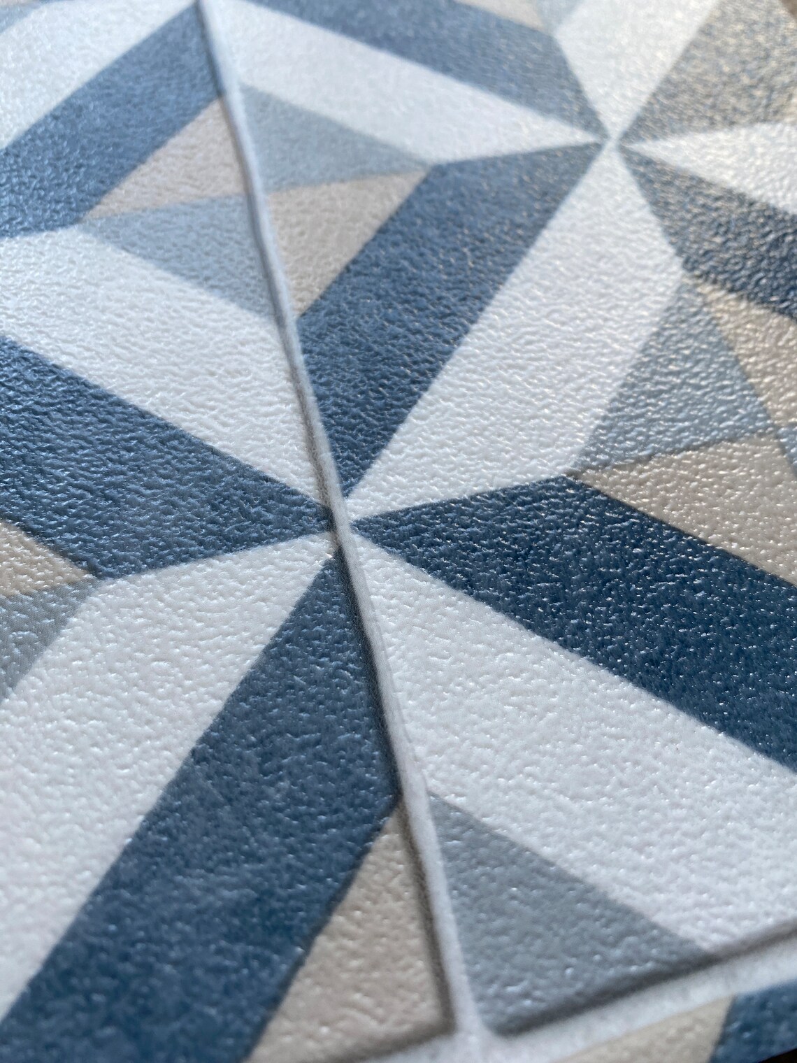 Blue Vinyl Flooring Sheet in Geometric Tile Design for Kitchens and ...
