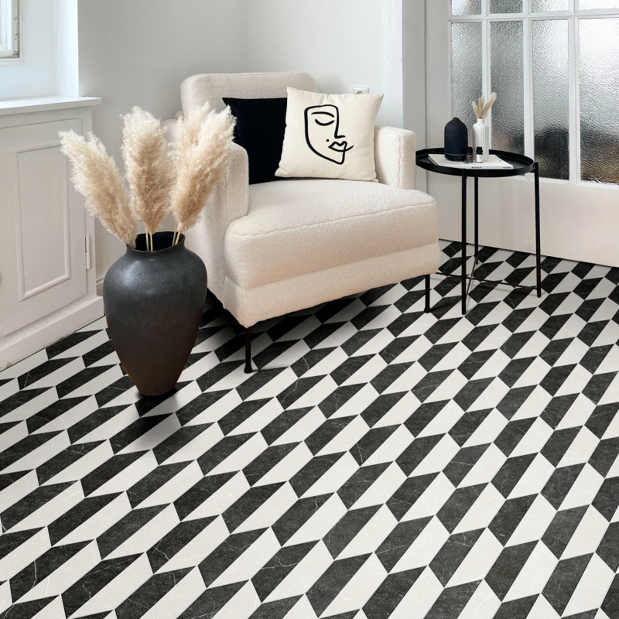 Black and white vinyl floor tiles store