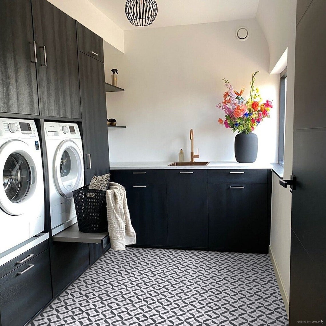 Geometric Mosaic Tile Design Sheet Vinyl Flooring Roll for Kitchens ...