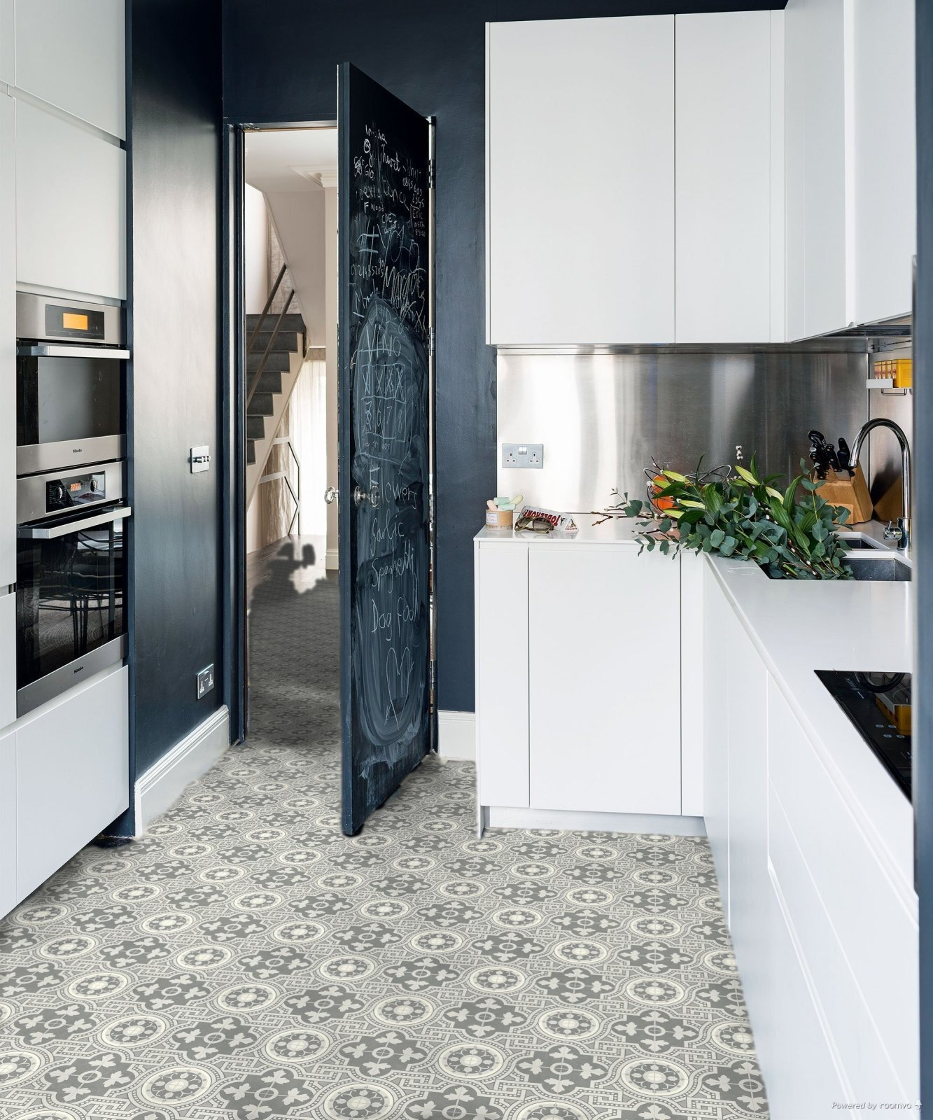 Grey Sheet Vinyl Flooring Lino in Turkish Tile Effect Design for ...