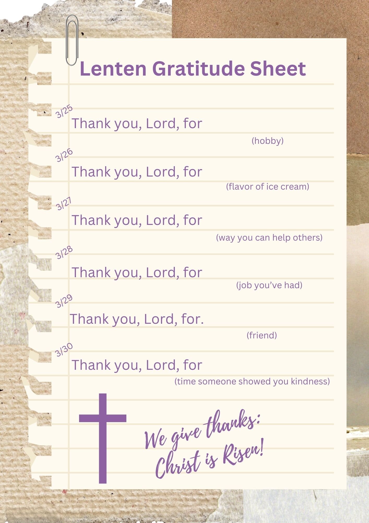 Lenten Gratitude Worksheet - Etsy