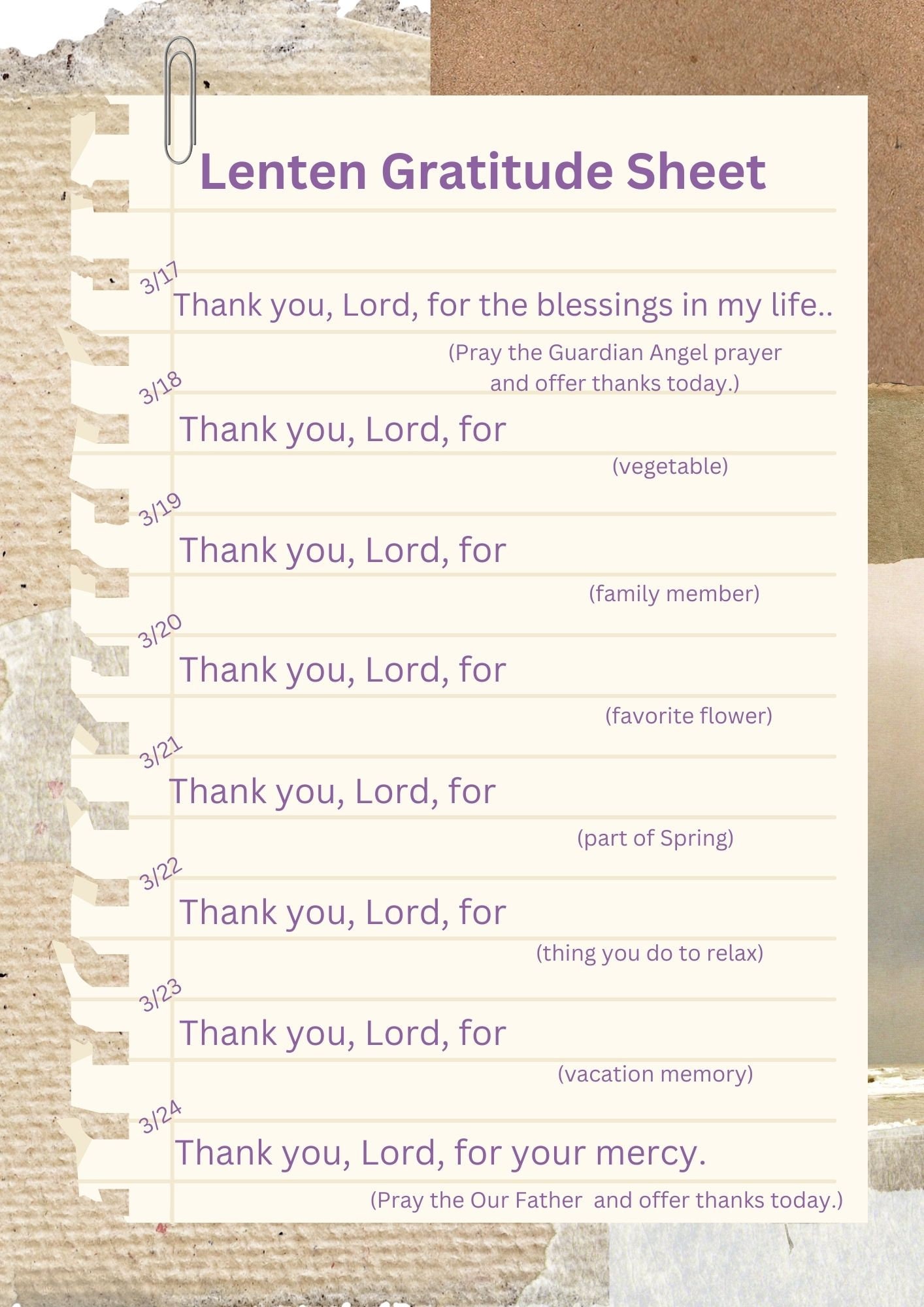 Lenten Gratitude Worksheet - Etsy