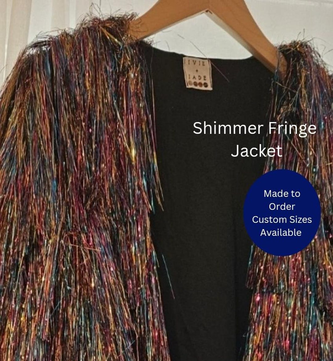 Womens Taylor Inspired Shimmer Fringe Jacket | Sparkly Karma Jacket ...