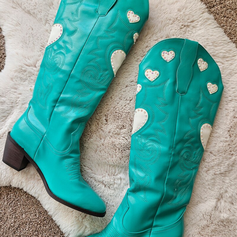 Turquoise Boots - Etsy