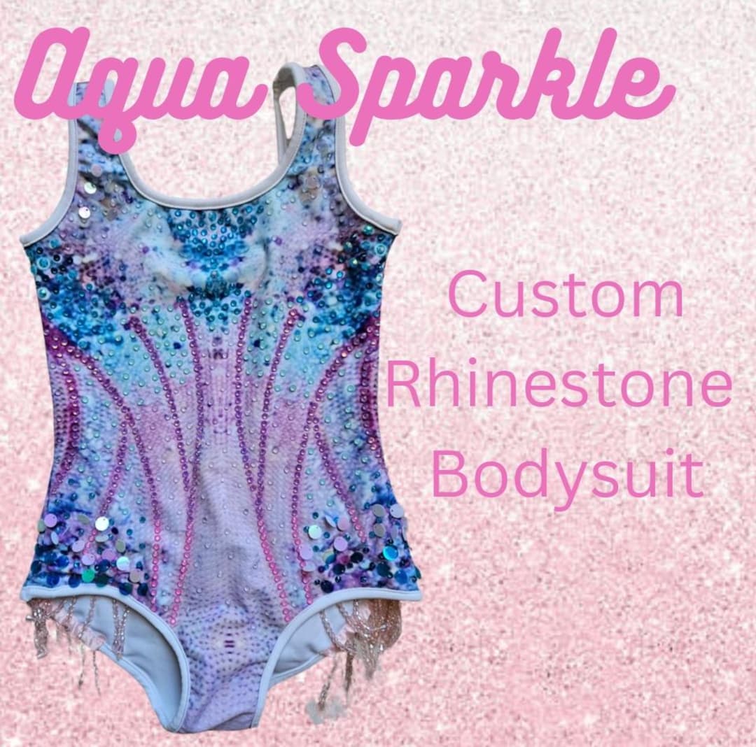 Made to Order Girls Aqua and Pink Celebrity Rhinestone Bodysuit | Youth ...