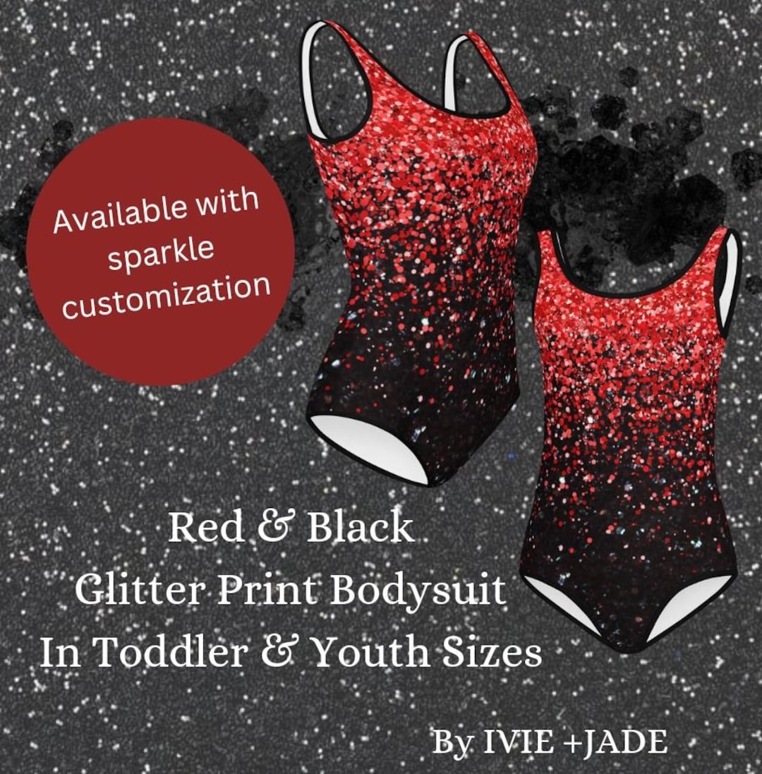 Red and Black Glitter Print Celebrity Inspired Bodysuit | Kids Sparkle ...