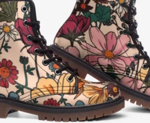 Wildflower Floral Combat Boots Boho Ankle Boots Laceup - Etsy