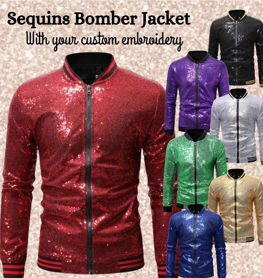 Sequins Bomber Jacket With Custom Embroidery | Unique Personalized ...