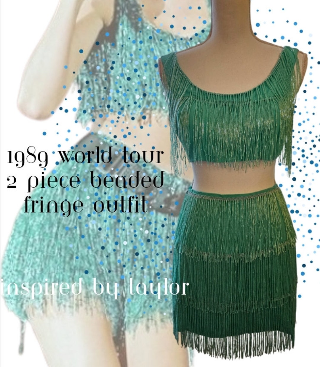 1989 Era Two Piece Outfit Taylor Inspired Teal Beaded Fringe Crop Top ...